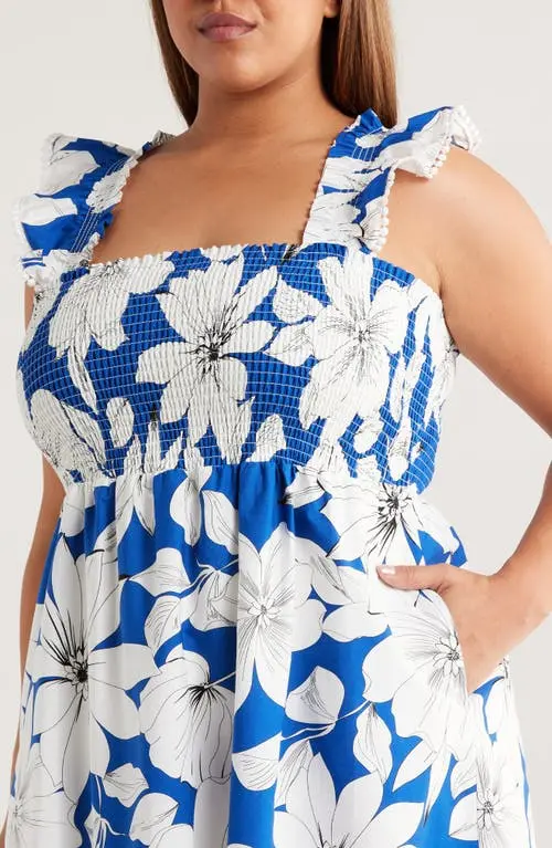 Anne Klein Smocked Ruffle Midi Dress