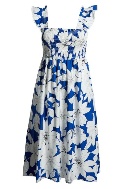 Anne Klein Smocked Ruffle Midi Dress