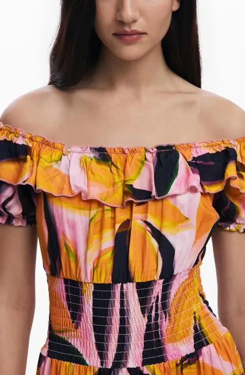 Desigual Abstract Print Off-the-shoulder Midi Dress