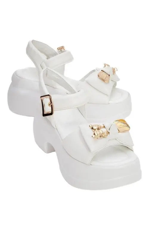 PROLOGUE SHOES Merida Buckle Platform Sandal - White Faux Leather