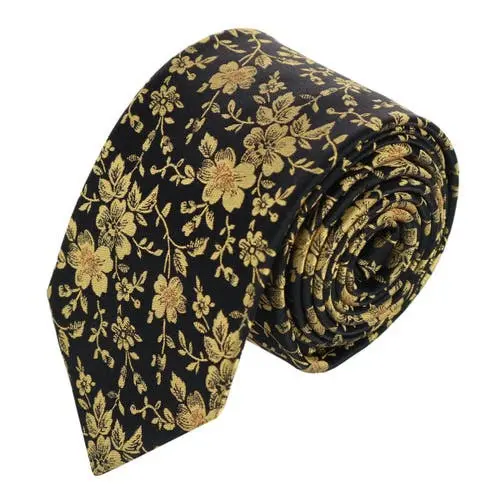 Trafalgar Midas Floral Novelty Necktie - Black And Gold