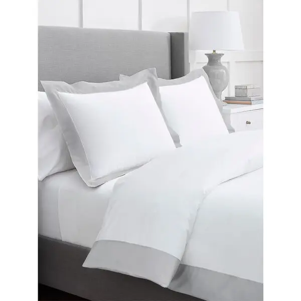 BOLL & BRANCH Signature Colorblock Organic Cotton Duvet Cover & Sham Set - White/ Pewter
