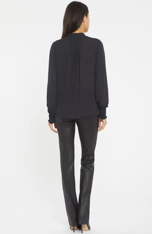 NYDJ Pleated Peasant Blouse - Black
