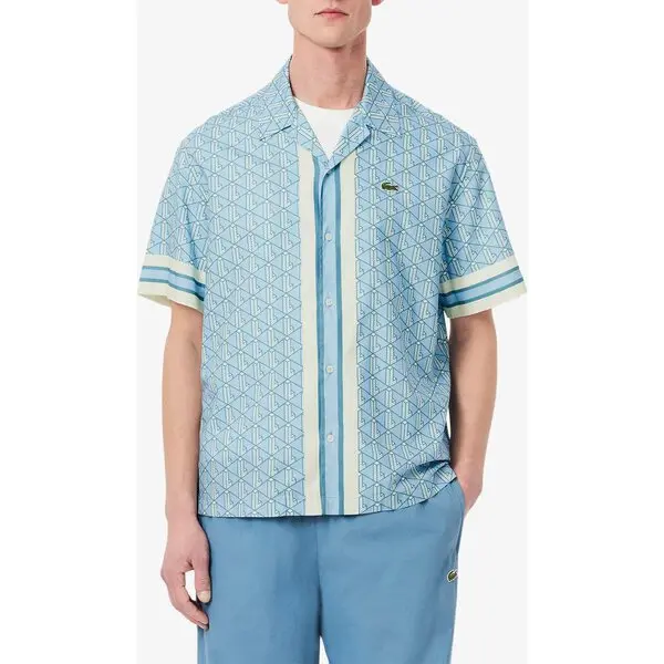 Lacoste Relaxed Fit Monogram Print Cotton Blend Camp Shirt