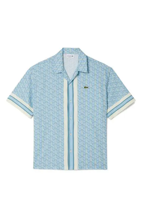 Lacoste Relaxed Fit Monogram Print Cotton Blend Camp Shirt