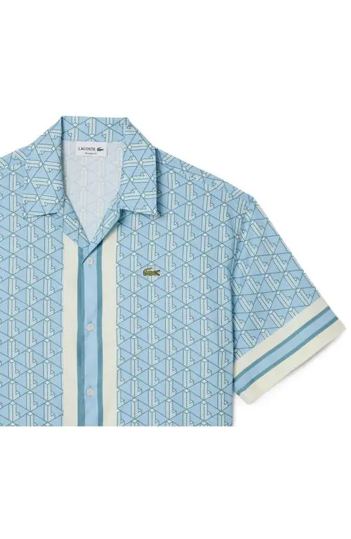 Lacoste Relaxed Fit Monogram Print Cotton Blend Camp Shirt