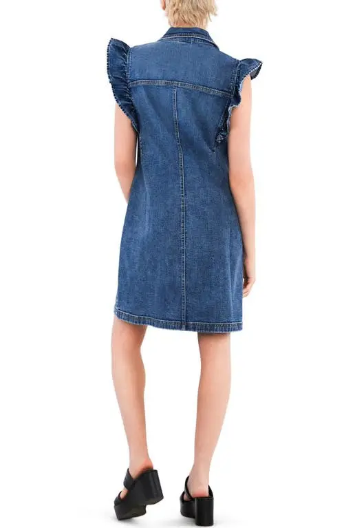 WASH LAB DENIM Ruffle Cap Sleeve Denim Dress