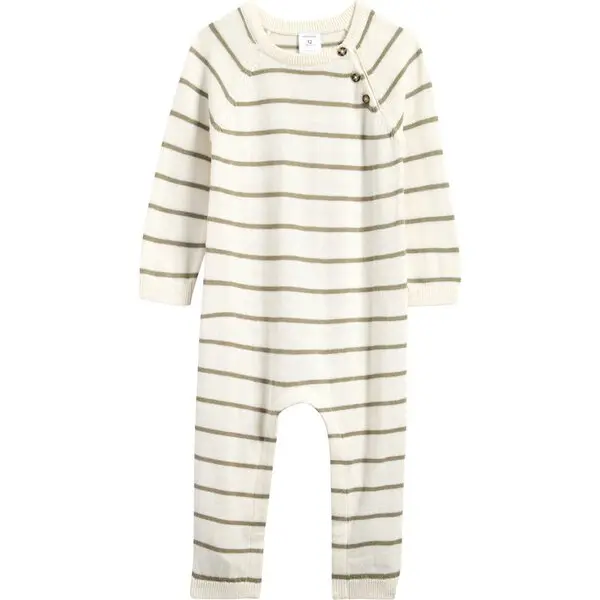 Nordstrom Striped Sweater Romper - Ivory Egret- Green Gus Stripe