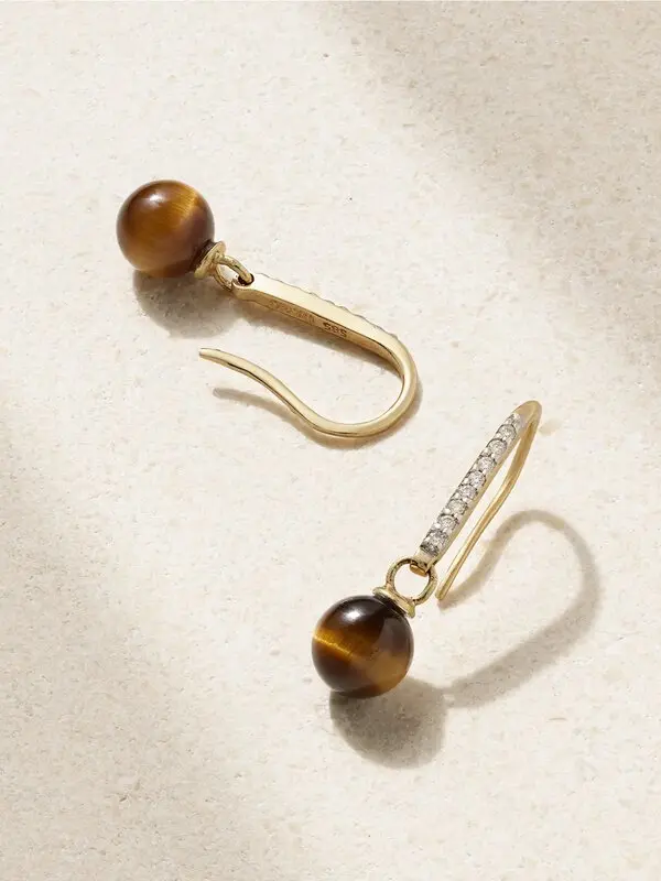 Mateo 14-karat Tiger's Eye And Diamond Drop Earrings