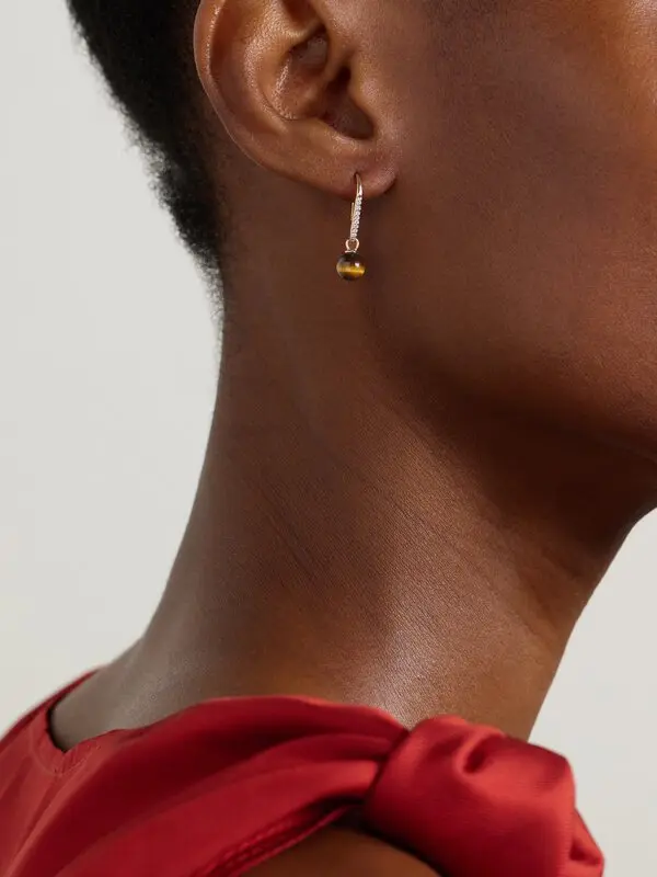 Mateo 14-karat Tiger's Eye And Diamond Drop Earrings