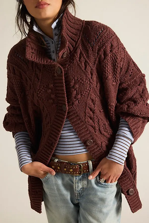 Free People Heart You Chunky Knit Cardigan - Bittersweet