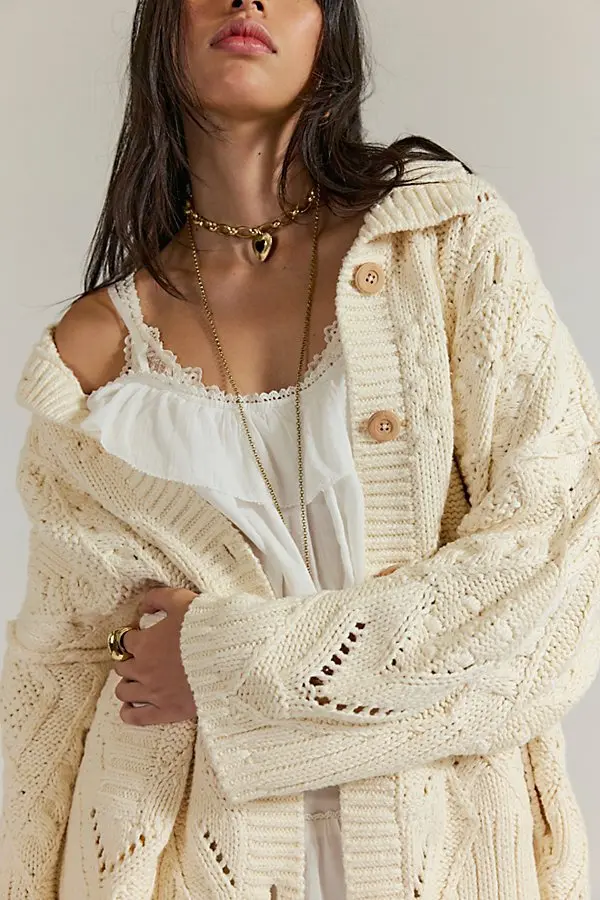 Free People Heart You Cable Knit Cardigan - Ivory