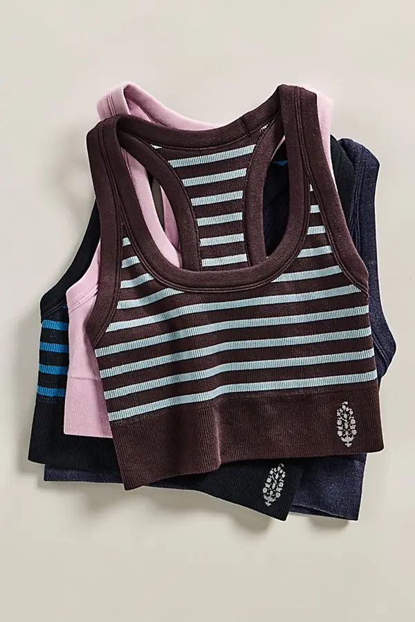 Free People Go To Striped Sports Bra - Chocolate Combo