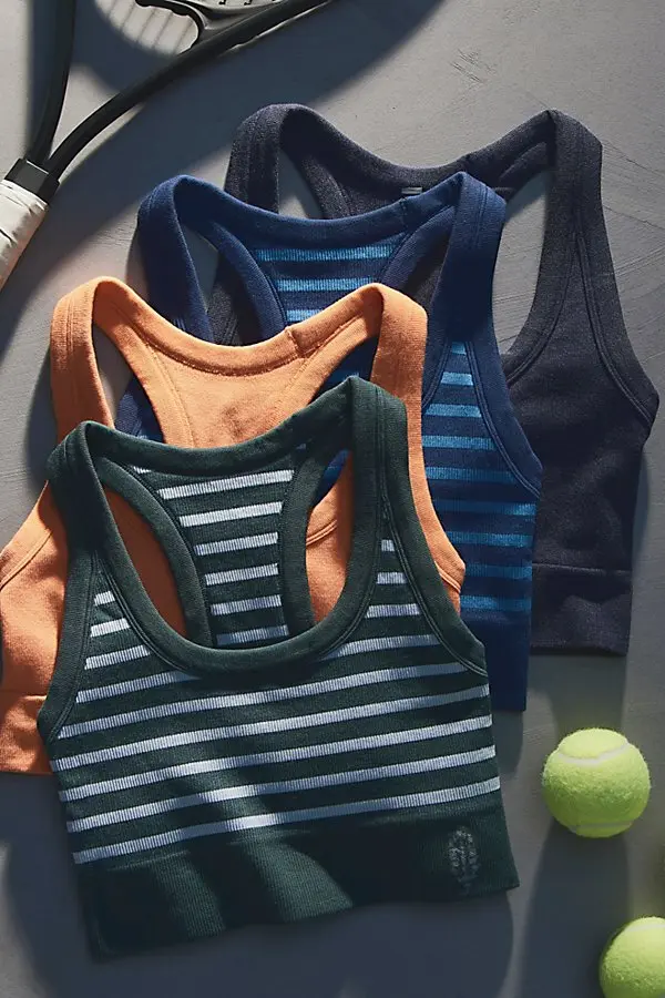 Free People Go To Striped Sports Bra - Evergreen Combo