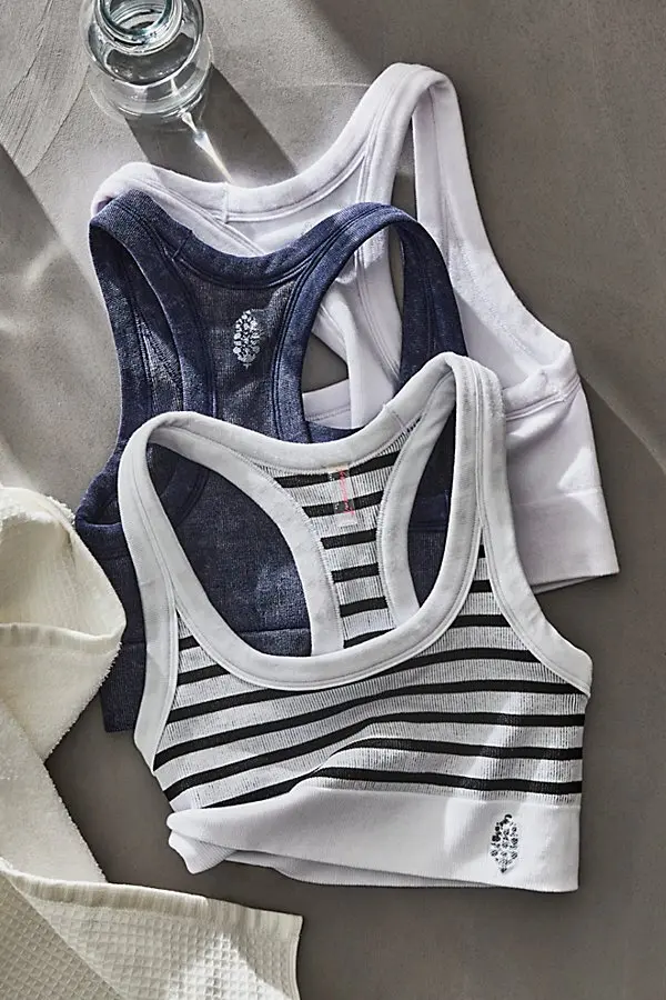 Free People Go To Striped Sports Bra - White Combo