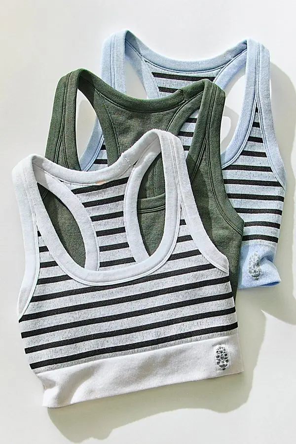Free People Go To Striped Sports Bra - White Combo