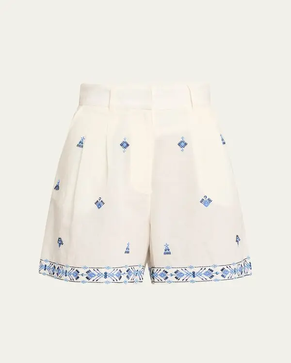 EMPORIO SIRENUSE Beatrice Astragal Embroidered Linen Shorts