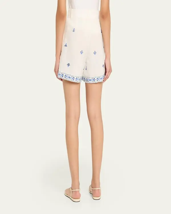 EMPORIO SIRENUSE Beatrice Astragal Embroidered Linen Shorts