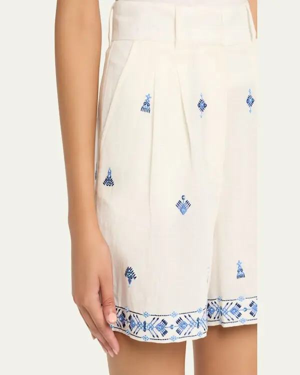 EMPORIO SIRENUSE Beatrice Astragal Embroidered Linen Shorts
