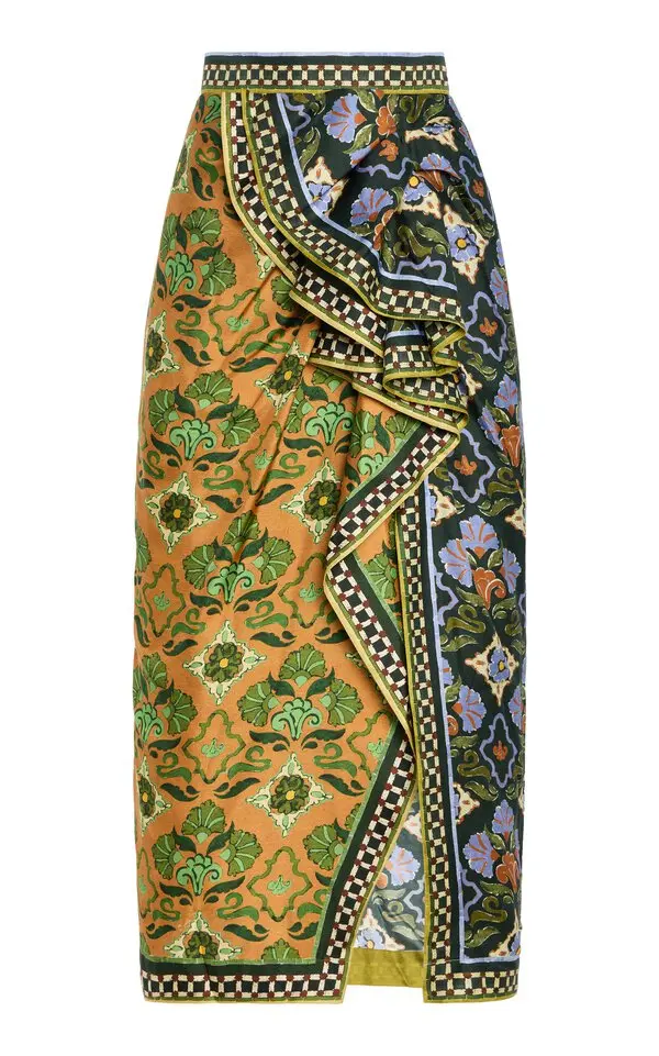 ALEMAIS Cece Silk-twill Midi Skirt - Multi