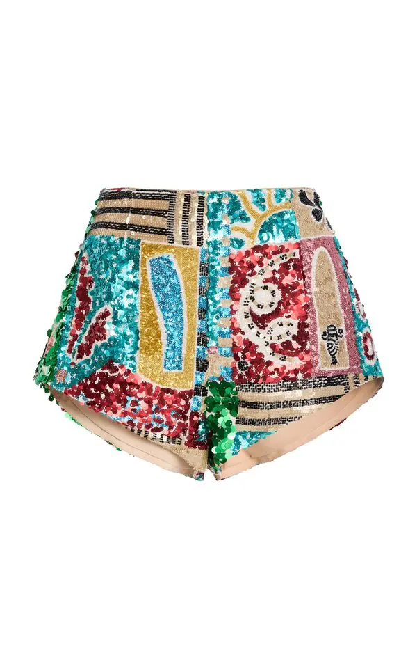 ALEMAIS Jazz Embellished Linen Corset Shorts - Multi