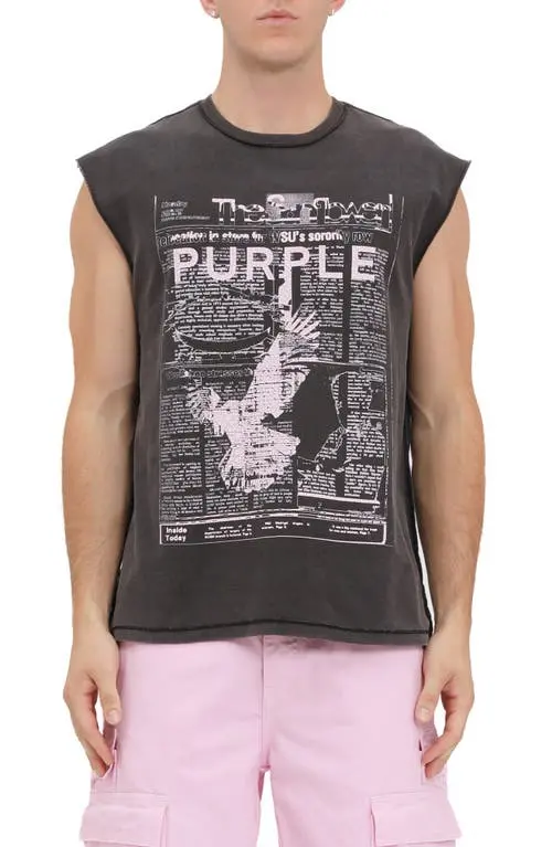 PURPLE BRAND Textured Jersey Sleeveless Graphic T-shirt - Black