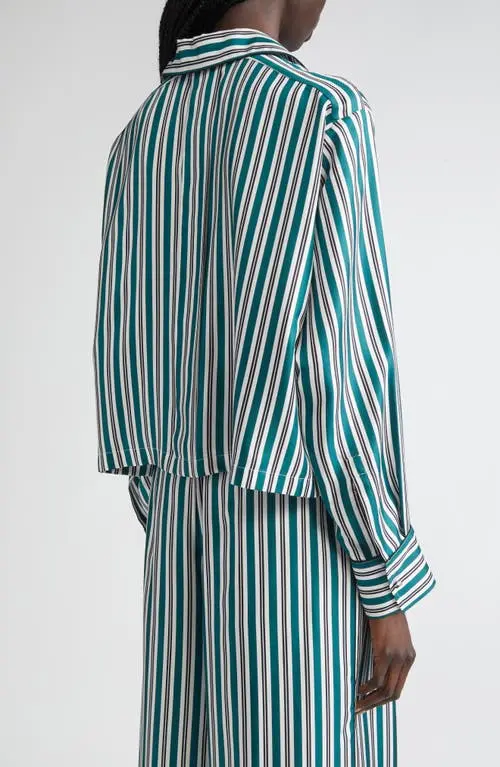 Max Mara Brama Stripe Crop Silk Button-up Shirt - Dark Green