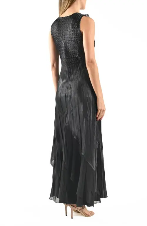 Komarov Side Ruffle Charmeuse & Chiffon Gown