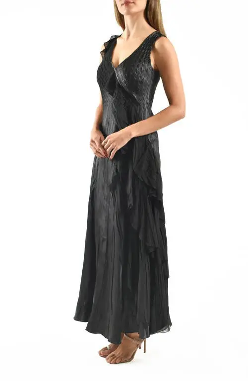 Komarov Side Ruffle Charmeuse & Chiffon Gown