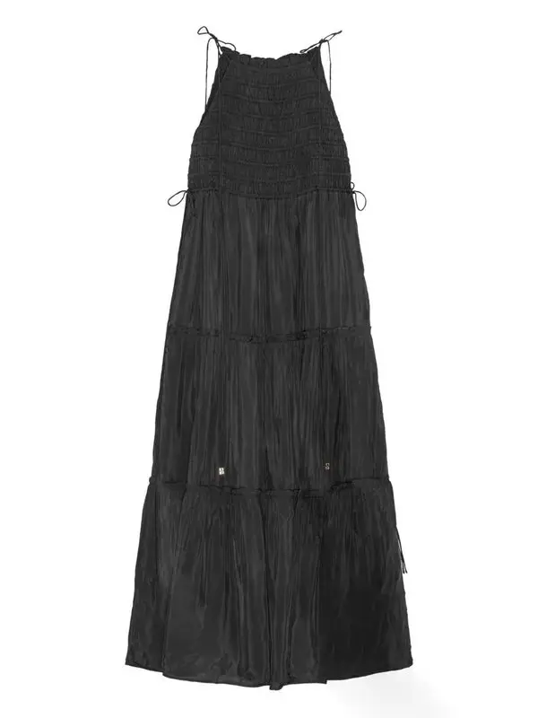 GANNI Tie-strap Smocked Maxi Dress - Black