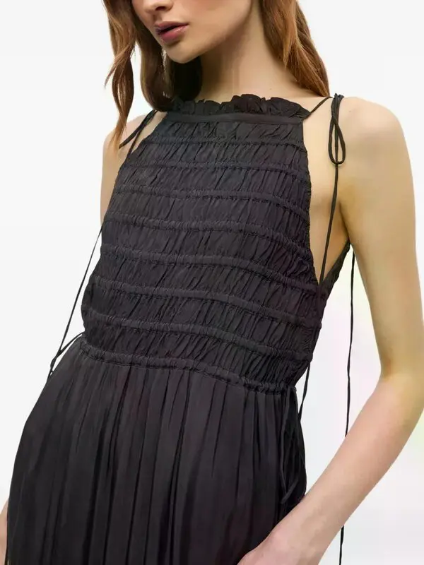 GANNI Tie-strap Smocked Maxi Dress - Black