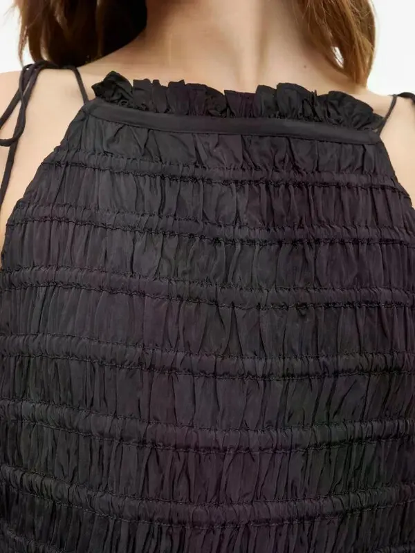 GANNI Tie-strap Smocked Maxi Dress - Black