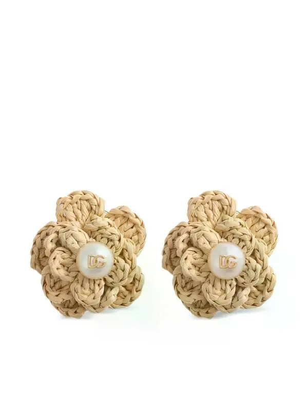Dolce & Gabbana Flower Detailing Crochet Knit Earrings - Neutrals