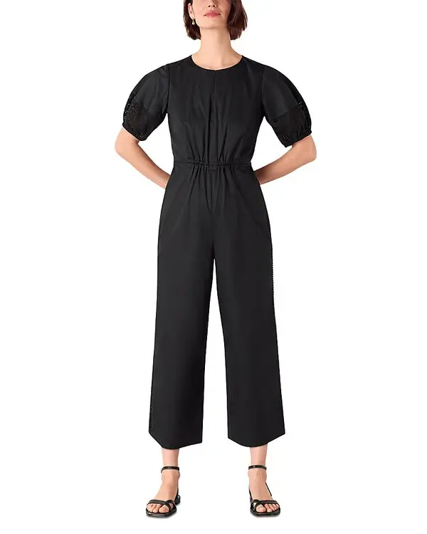 Whistles Broderie Poplin Jumpsuit - Black