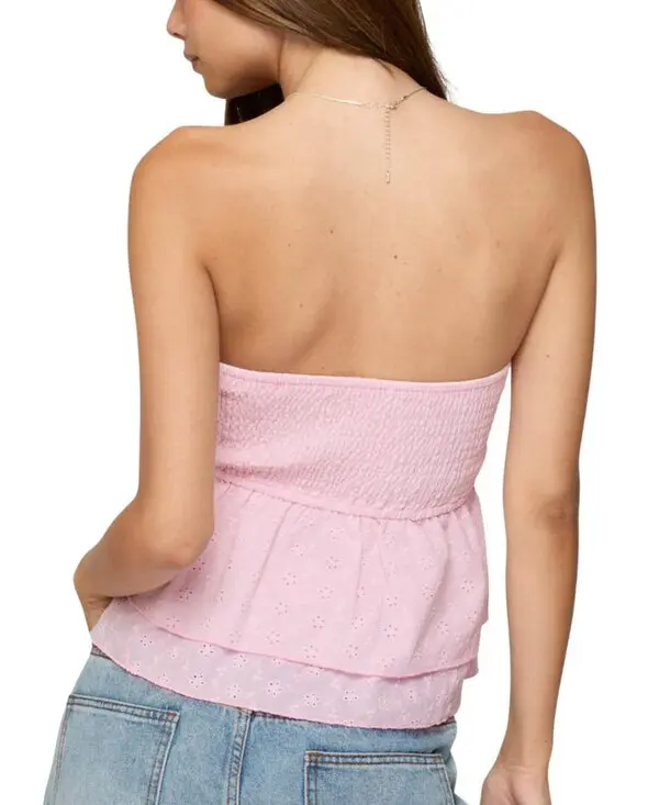 EDIKTED Toria Ruffled Eyelet Strapless Top - Light Pink