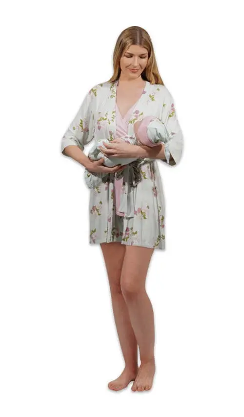 EVERLY GREY Adaline During & After 5-piece Maternity/nursing Sleep Set For Mom & Baby - Peony