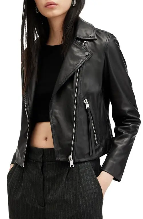 ALLSAINTS Dalby Leather Biker Jacket - Black/ Silver