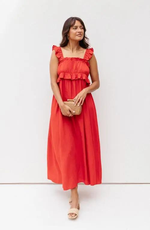 PETAL & PUP Frill Strap Maxi Dress - Red