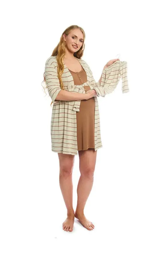 EVERLY GREY Carolyn During & After 4-piece Maternity/nursing Sleep Set For Mom & Baby - Mocha Stripe