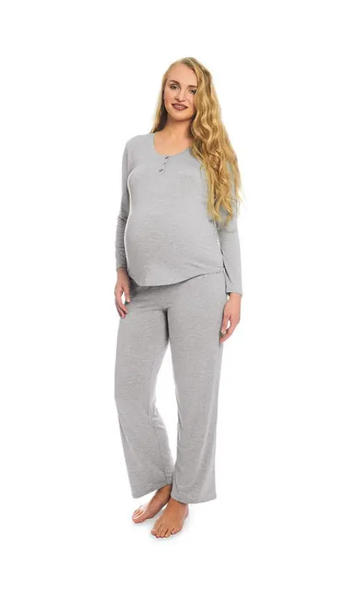 EVERLY GREY Laina During & After 2-piece Maternity/nursing Sleep Set - Heather Grey Solid
