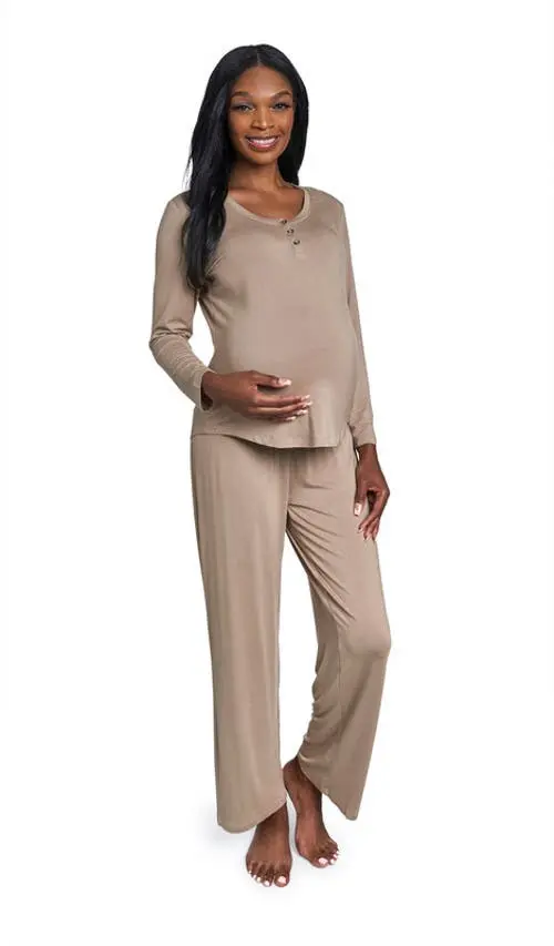 EVERLY GREY Laina During & After 2-piece Maternity/nursing Sleep Set - Latte