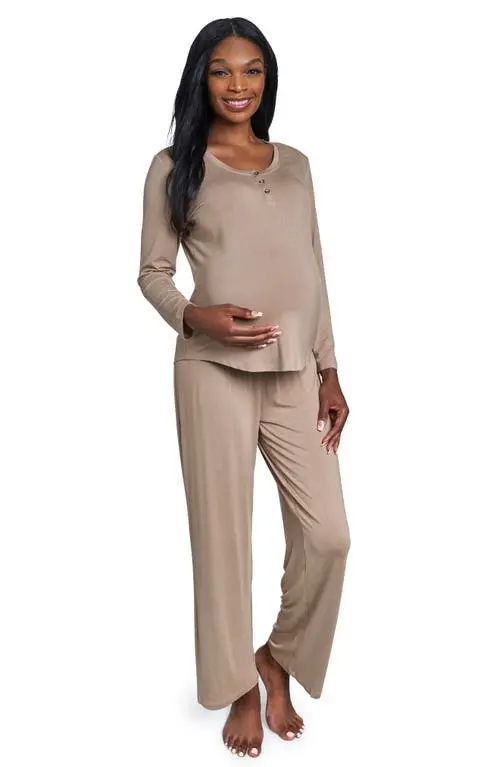 EVERLY GREY Laina During & After 2-piece Maternity/nursing Sleep Set - Latte