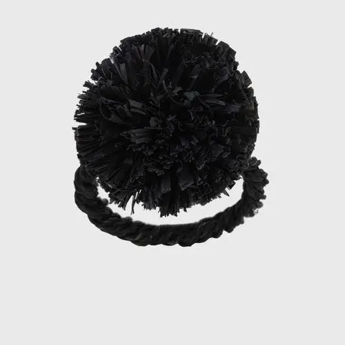 JOANNA BUCHANAN Straw Pompom Napkin Rings - Black