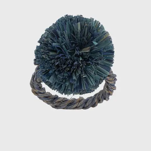 JOANNA BUCHANAN Straw Pompom Napkin Rings - Indigo