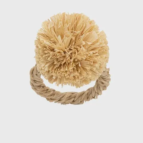 JOANNA BUCHANAN Straw Pompom Napkin Rings - Natural