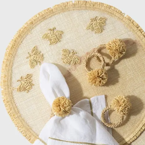 JOANNA BUCHANAN Straw Pompom Napkin Rings - Natural