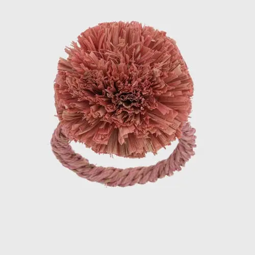 JOANNA BUCHANAN Straw Pompom Napkin Rings - Pink