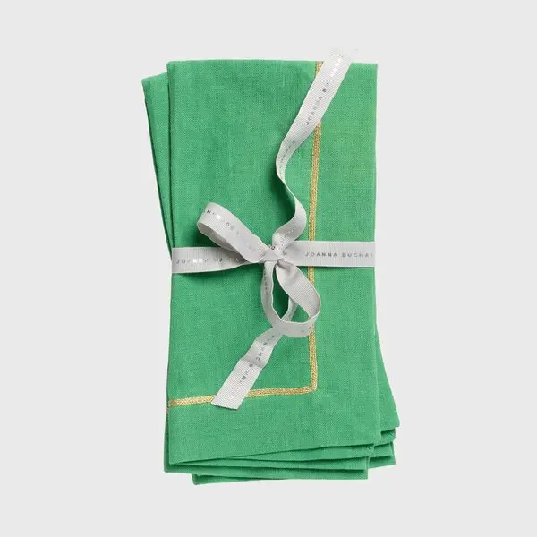 JOANNA BUCHANAN Gold Trim Linen Dinner Napkin - Green