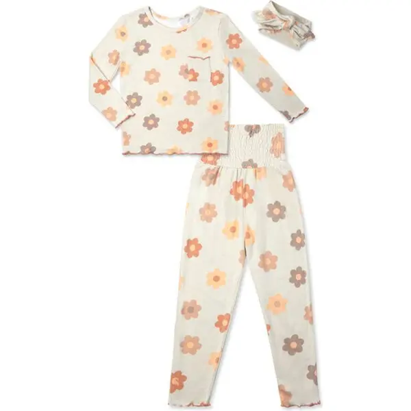 EVERLY GREY Charlie Fitted Long Sleeve 3-piece Pajamas - Daisies