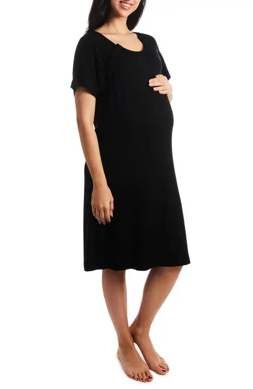 EVERLY GREY Rosa Maternity/nursing Hospital Gown - Black
